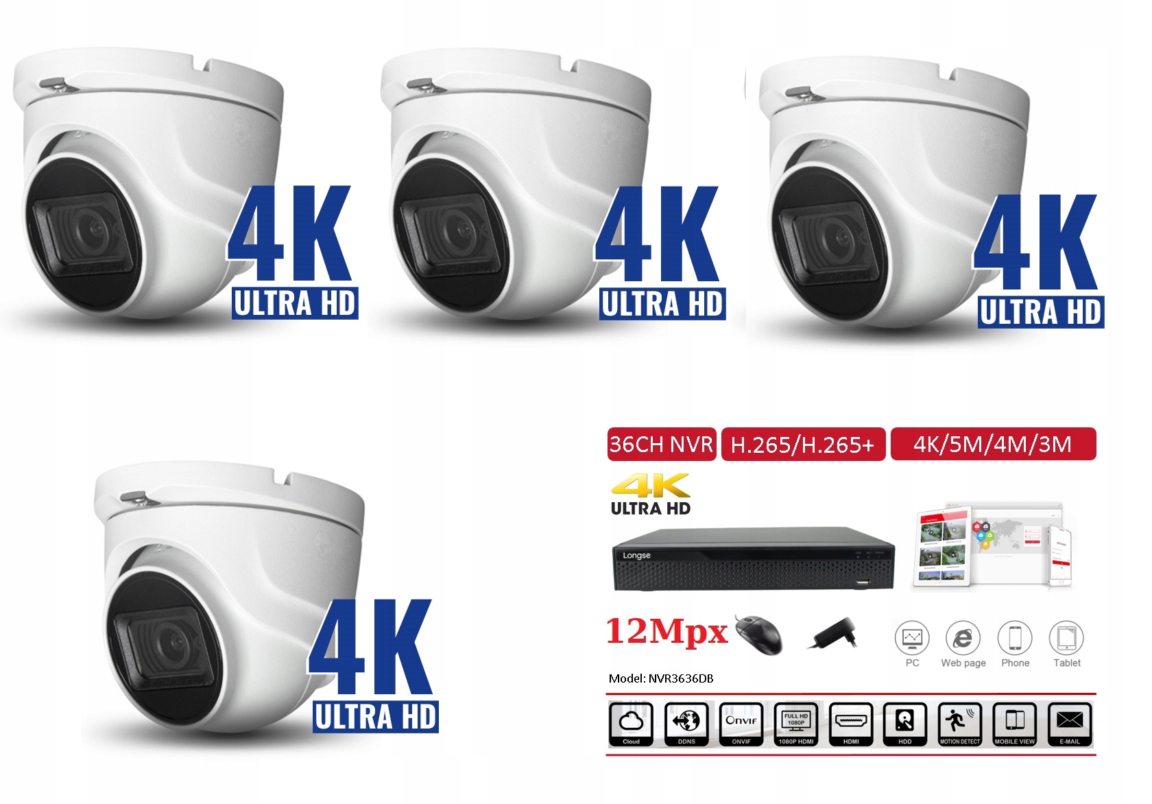 12MP-es IP Hálózati Kamera Szett + 36 csatornás NVR H265+ tömörítéssel, (5906293409368) • Ár ...