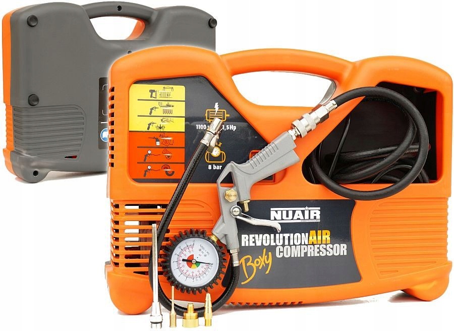 Kompresor bezolejowy NuAir BOXY 0 l 8 bar • Cena, Opinie - Allegro