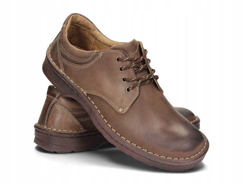 Półbuty Męskie Skóra Naturalna Szyte Klasyczne Sznurowane 055 Brązowe ...
