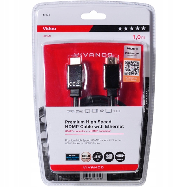 HDMI-HDMI 1m 2.1 8K HDR10 + Dolby Vision 60Hz 18Gbit/s Vivanco Sklep W-wa - Sklep, Opinie, Cena ...