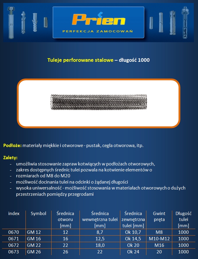 TULEJA SIATKOWA 16x1000mm - kotwa chemiczna 5010489665 - Allegro.pl