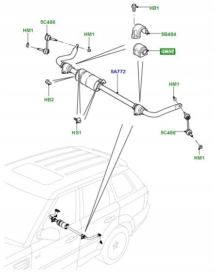 RVU000022 - Range Rover Sport задний стабилизатор резина с RSC ACE ...