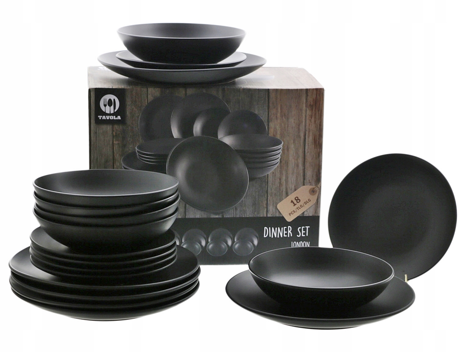 ZESTAW TALERZE DUŻE 18 EL SERWIS OBIADOWY CZARNY PÓŁMAT DO ZMYWARKI ...