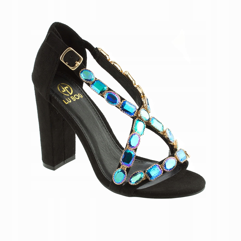 CZARNE SANDAŁY DAMSKIE NA SŁUPKU Z KAMIENIAMI ZAMSZOWE LU BOO 39 • Cena ...