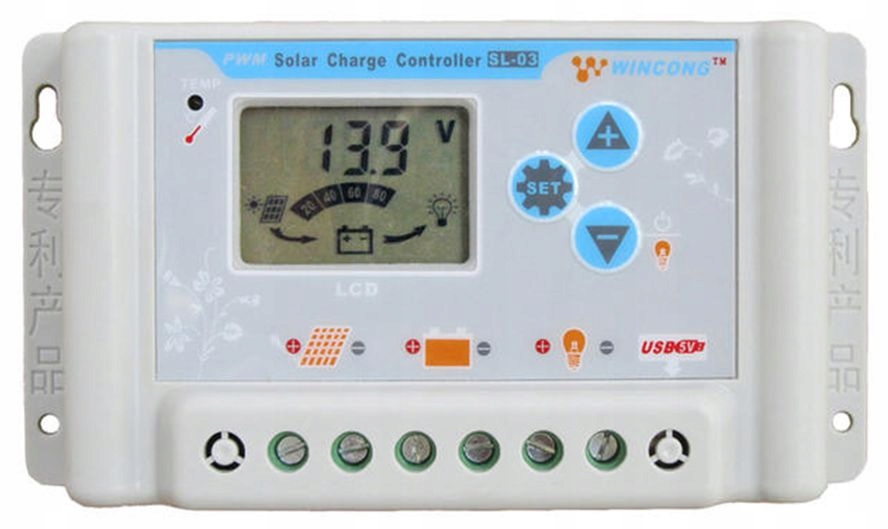 Solarny regulator ładowania 20A LiFePo4 Lit USB 12/24V markowy Wincong ...