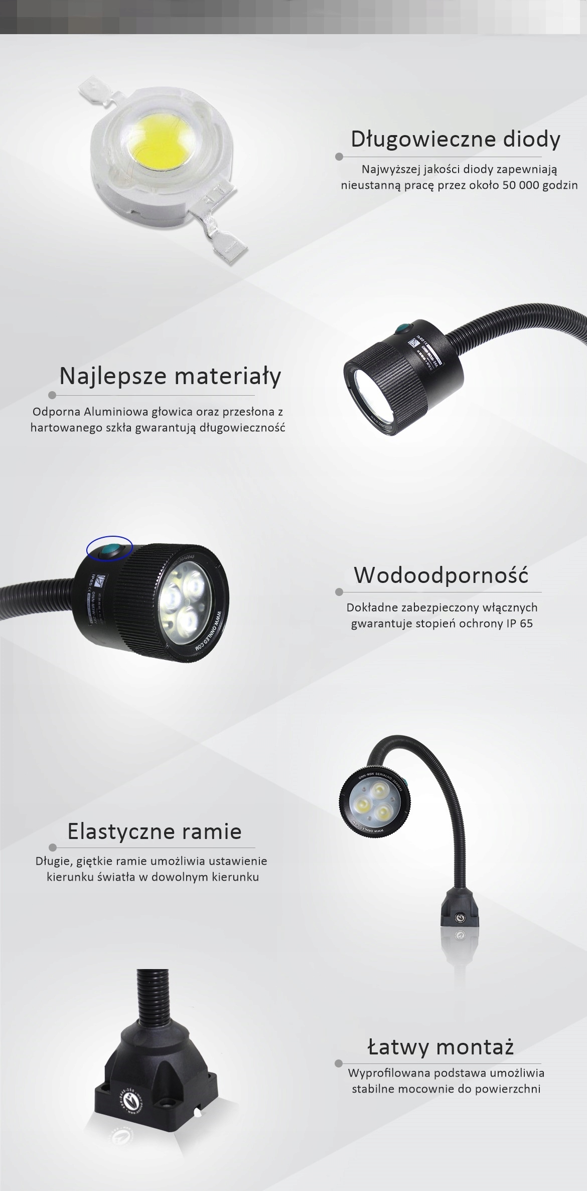 Vodeodolná LED strojová lampa IP 65