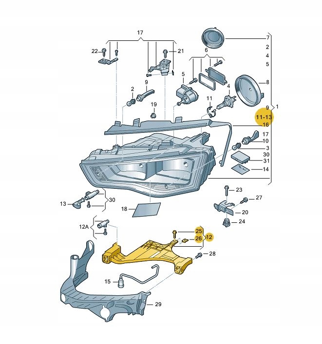 MOCOWANIE LAMPY PRZÓD REFLE. AUDI A4 B8 A5 8T0941. 6755793650 - Allegro.pl