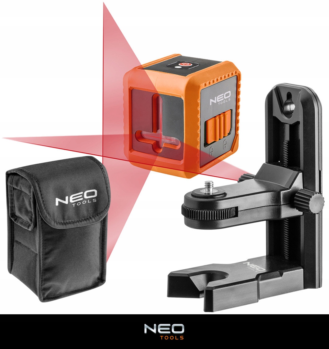 NEO LASER KRZYŻOWY POZIOMICA LASEROWA 10m +ETUI +UCHWYT MAGNETYCZNY 75 ...