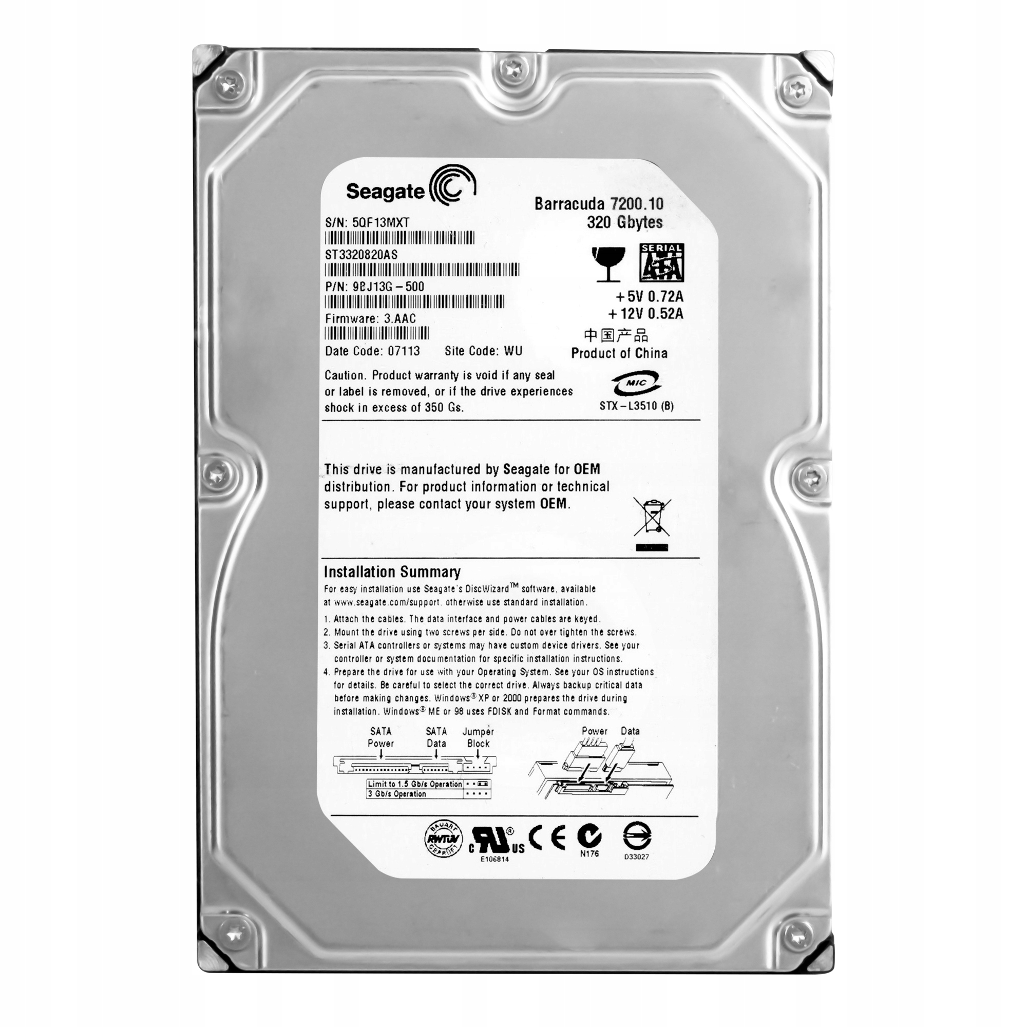 Pevný disk Seagate BarraCuda 7200.10 320GB SATA II 3,5" - Allegro