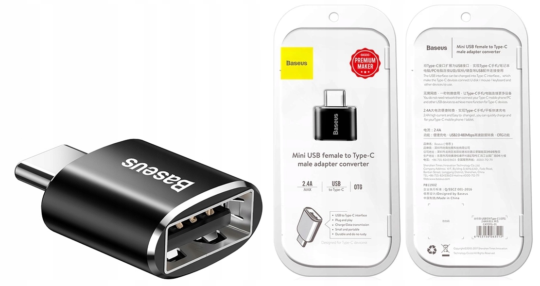 BASEUS UNIWERSALNY ADAPTER PRZEJŚCIÓWKA KONWERTER USB DO USB-C 5V 2.4A ...