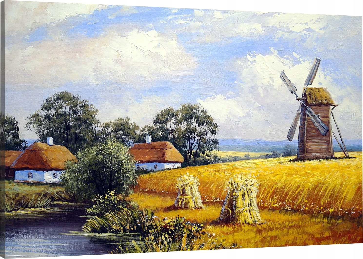 OBRAZ NA PŁÓTNIE WIEŚ MŁYN POLE ZBOŻE 70x50 HIT • Cena, Opinie • Obrazy ...