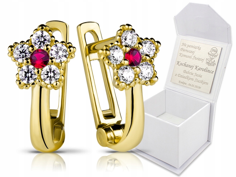 ZŁOTE Kolczyki GWIAZDKI RUBINKI GRAWER 333 CHRZEST KOMUNIA • Cena ...