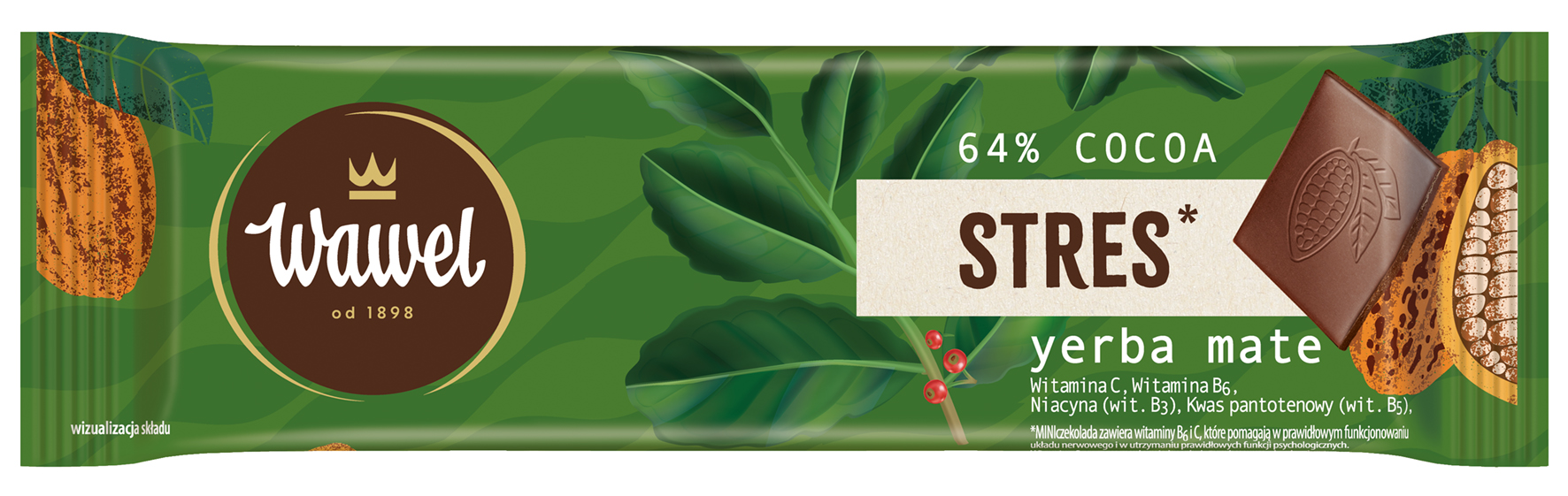 Wawel Mini funkční čokoláda STRES - Hořká 64% kakao s yerba maté a ...