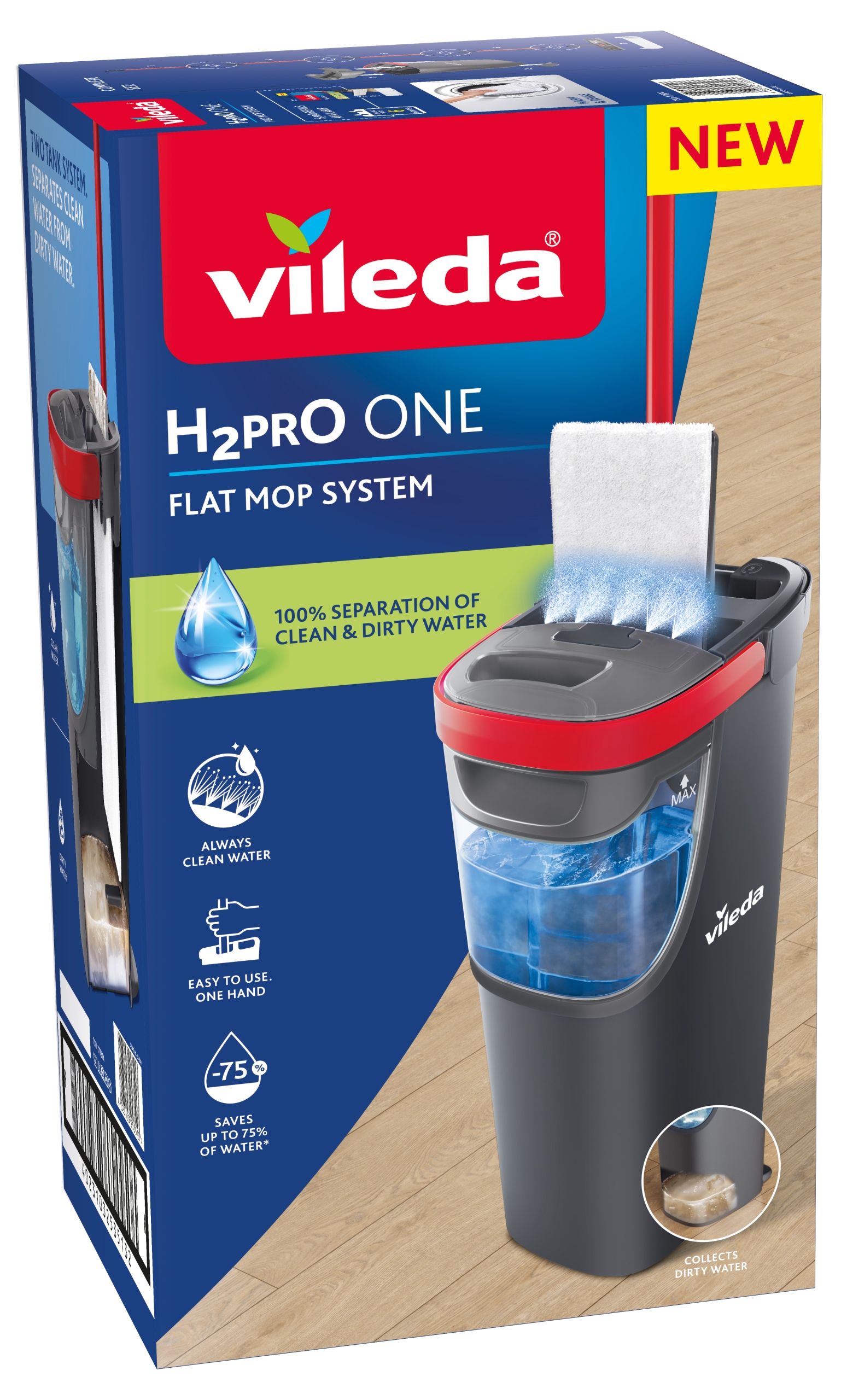 Plochý mop Vileda H2prO s kbelíkem a oddělením čisté a špinavé vody, 2 ...