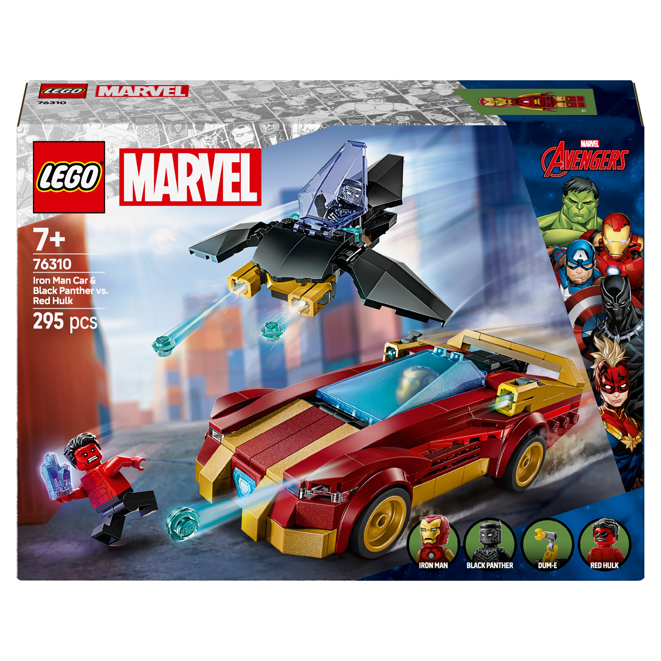Klocki LEGO MARVEL 76310 Auto Iron Mana Czarna Pantera kontra Czerwony ...