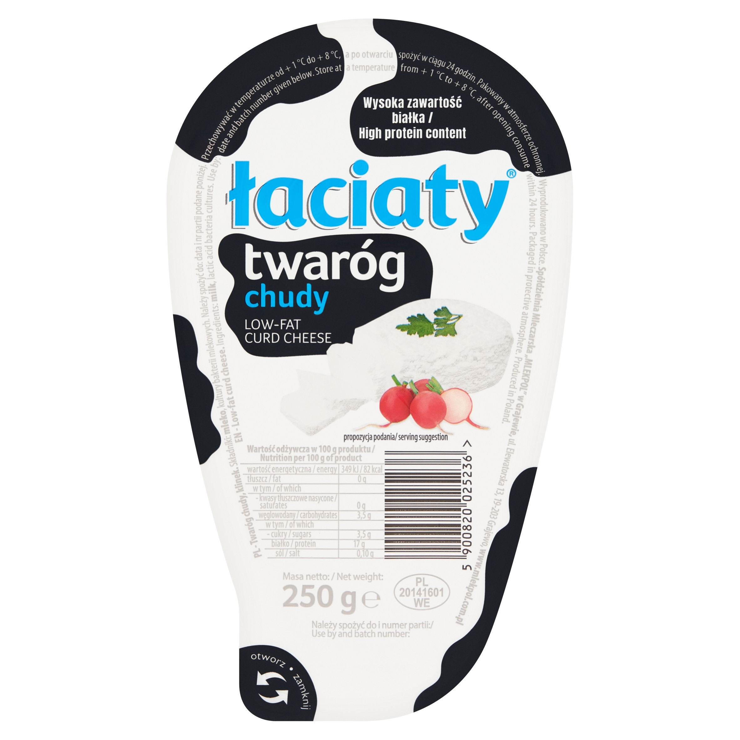Łaciaty tvaroh hubený 250 g za 69.00CZK - Allegro