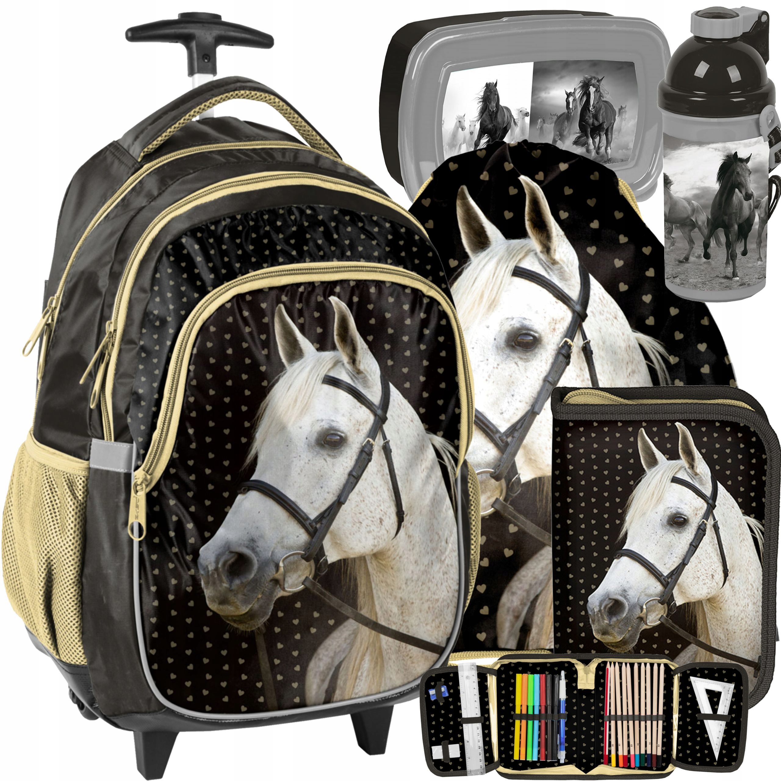 PLECAK SZKOLNY Z KONIEM KOŃ KONIE KONIK ZESTAW 5cz - 7436807265 - oficjalne archiwum allegro