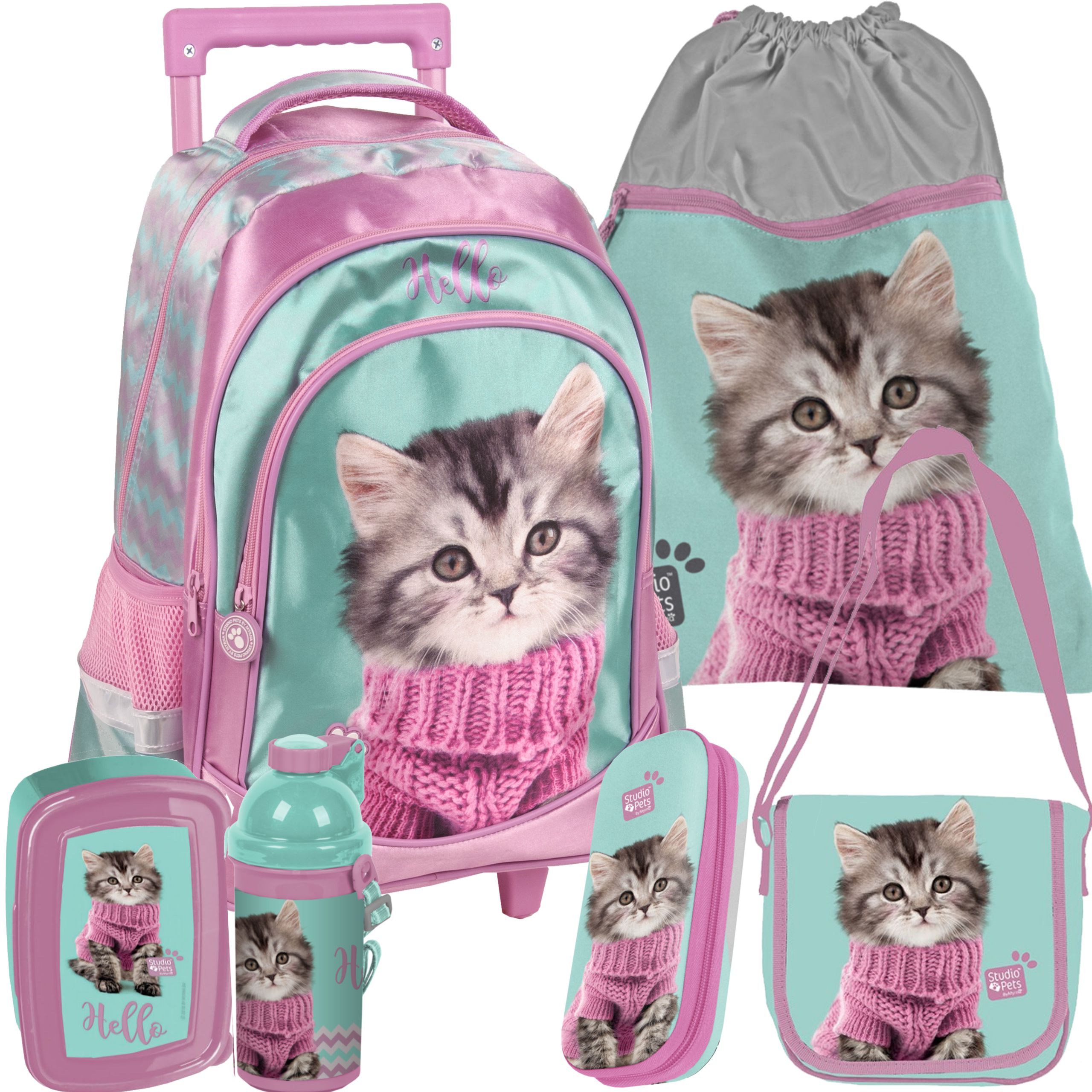 PLECAK NA KÓŁKACH Z KOTKIEM KOTEM ZESTAW SZKOLNY - 7450403469 - oficjalne archiwum allegro