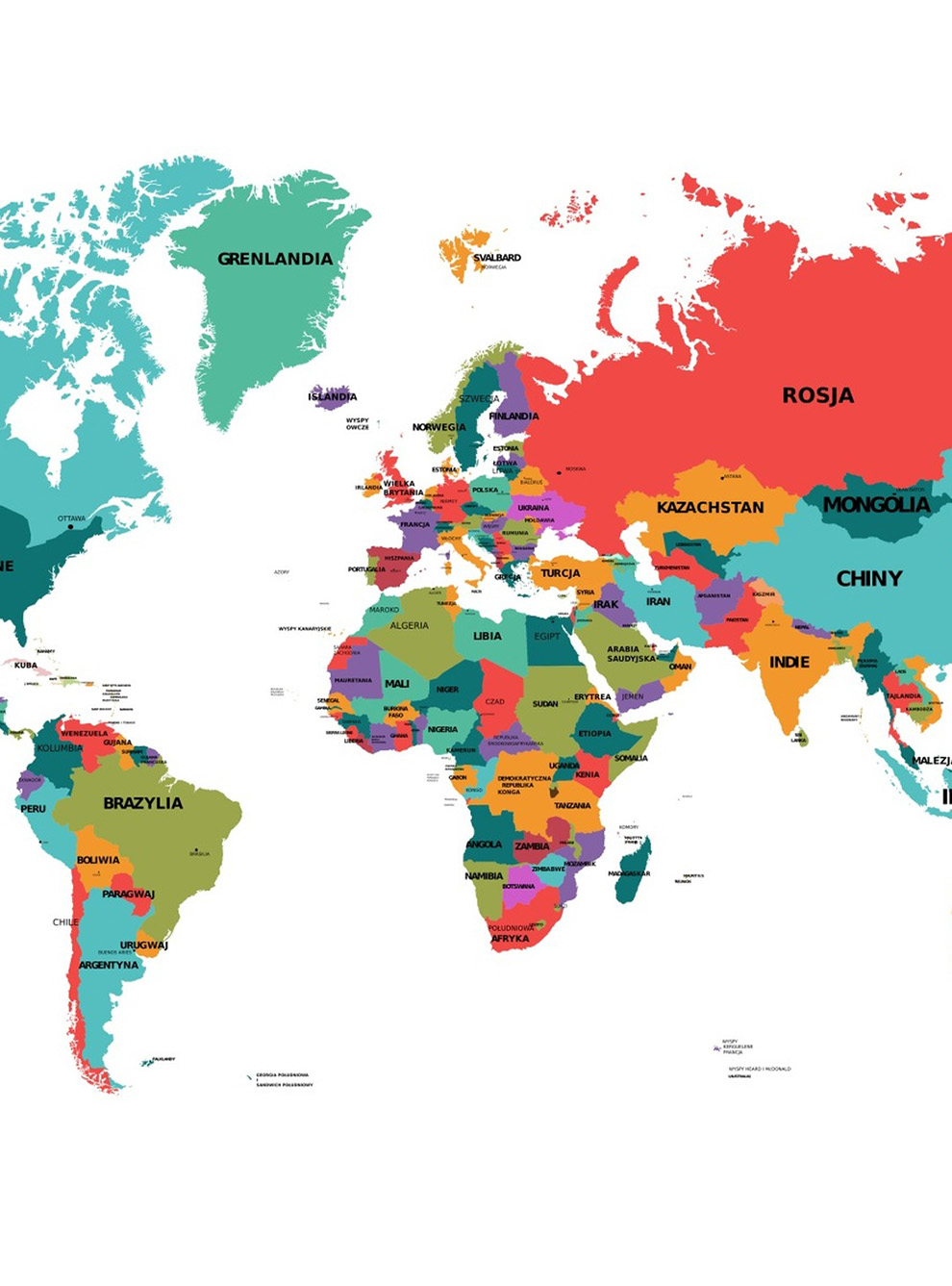 Polityczna mapa świata Plakaty 100x135 Na wymiar - 7272678296 ...