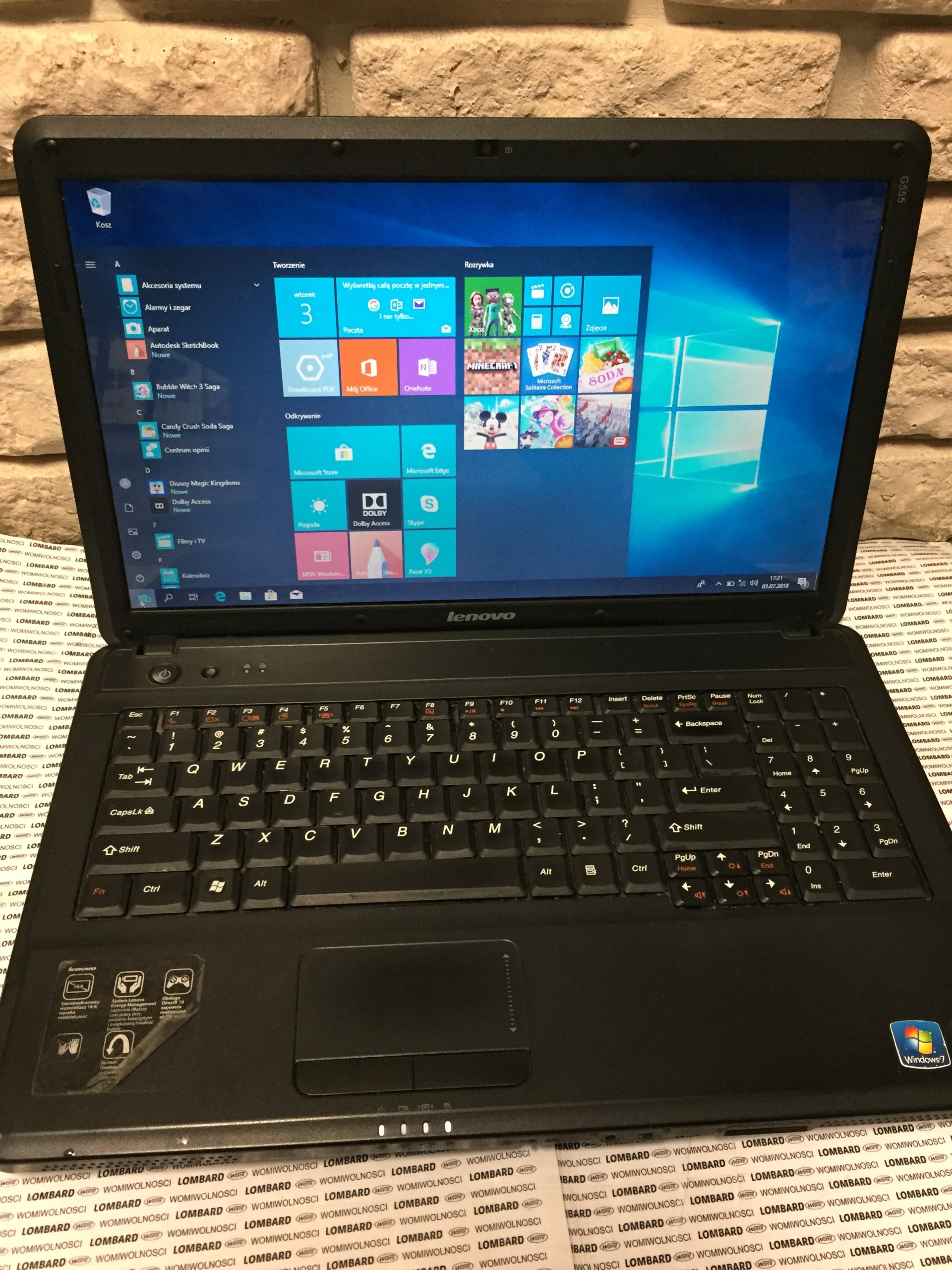 LAPTOP LENOVO G555, 231/18 - 7740998301 - oficjalne archiwum allegro