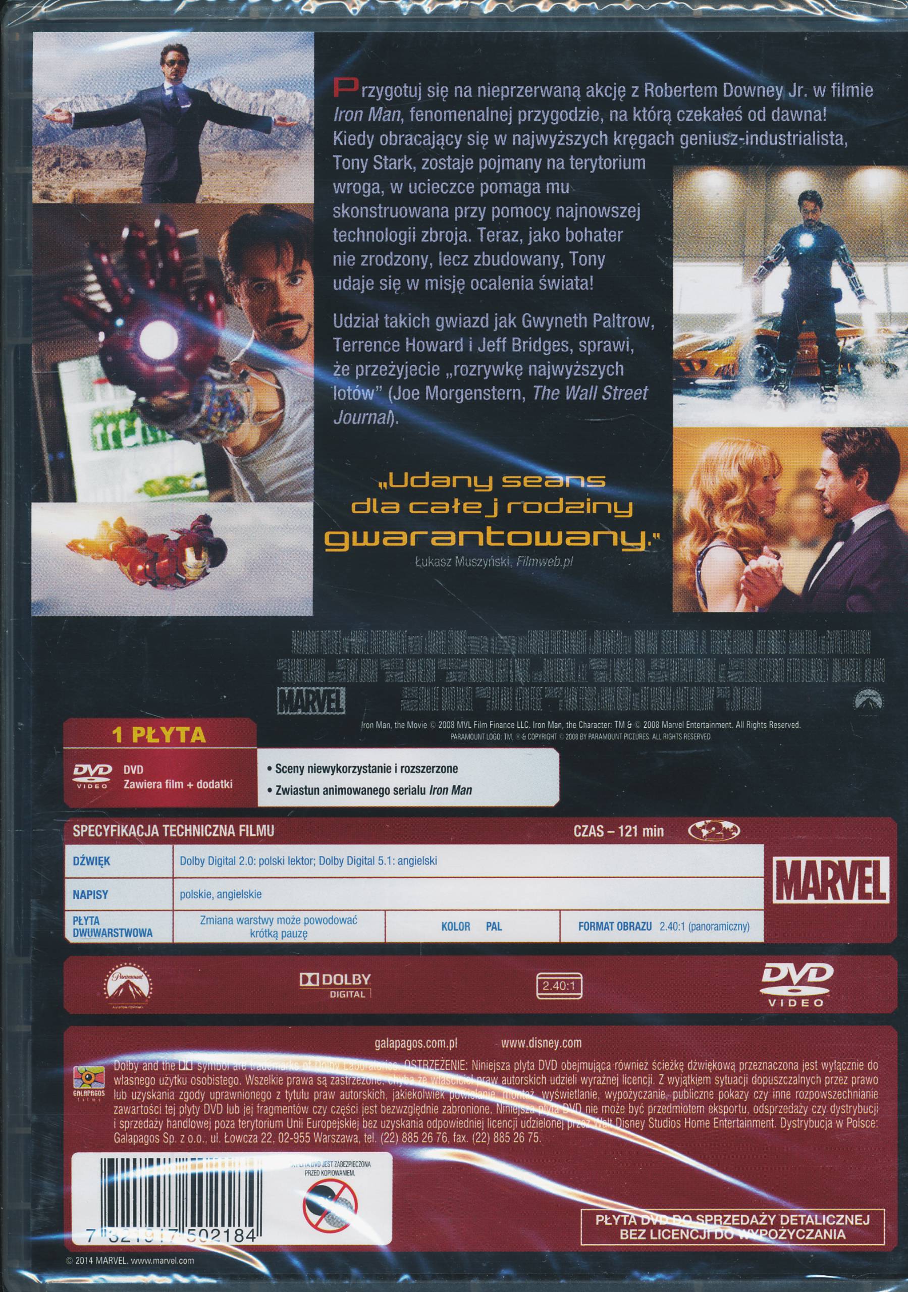 Iron Man 1 DVD MARVEL - 7112350614 - oficjalne archiwum allegro