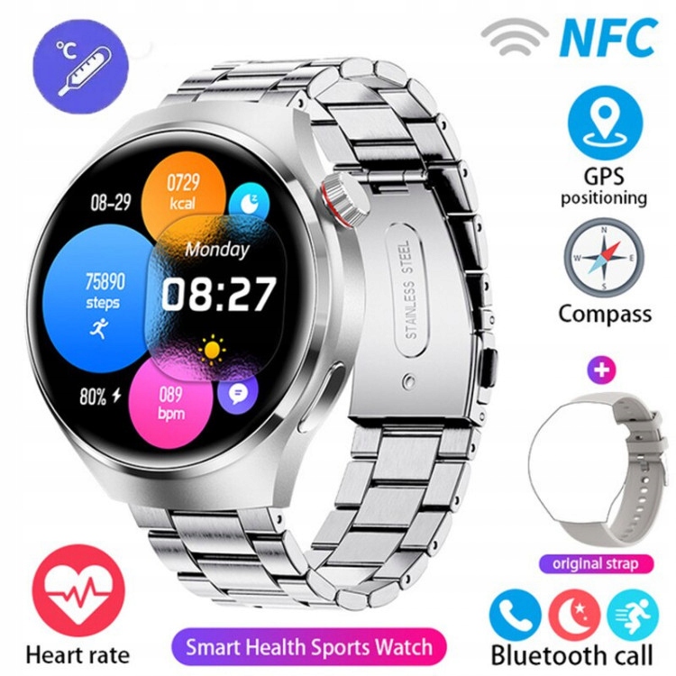 Smartwatch RDFit GT4 PRO srebrny 2 paski (stalowy i silikonowy) EVIBE ...