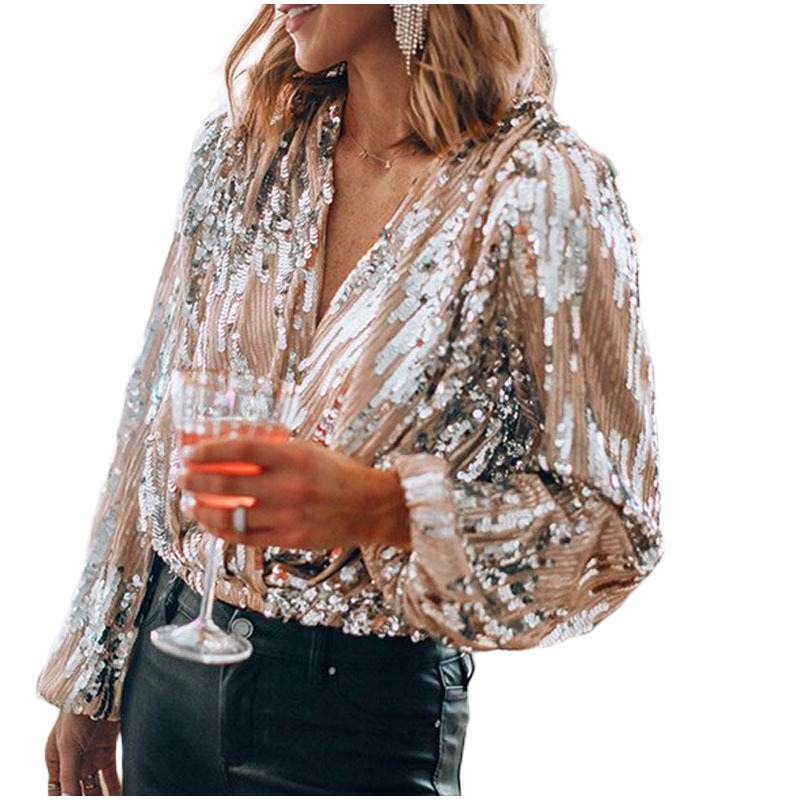 ELEGANCKA BLUZKA DAMSKA CEKINY Z DŁUGIM RĘKAWEM 13264118380 - Allegro.pl