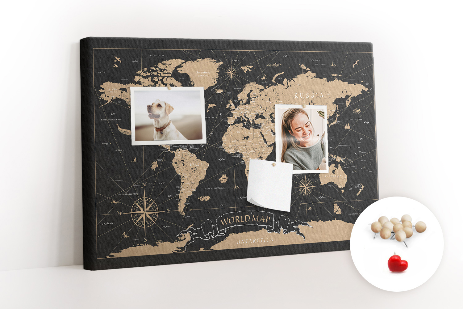 Tablica Korek z Pinezkami Vintage mapa świata (4068302501379) • Cena ...