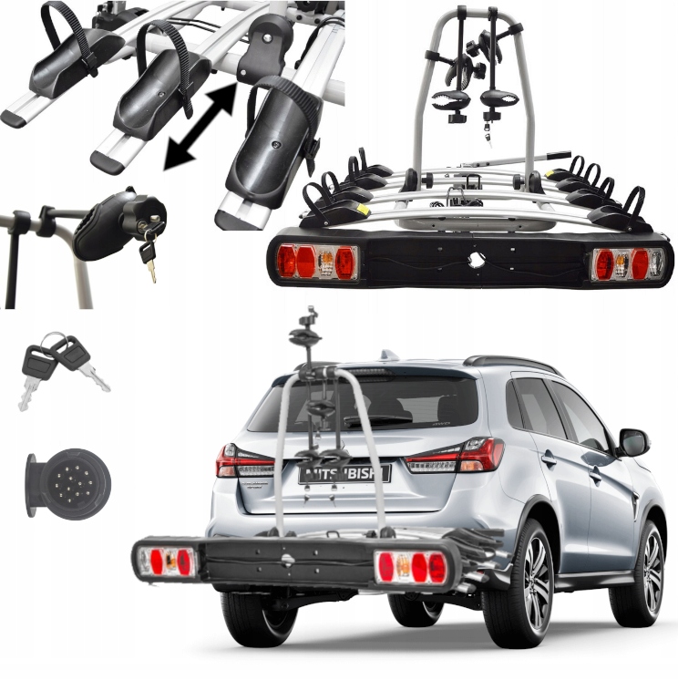 BAGAŻNIK ROWEROWY NA HAK 4 ROWERY PLATFORMA 13 PIN ZAMYKANY UCHYLANY ...