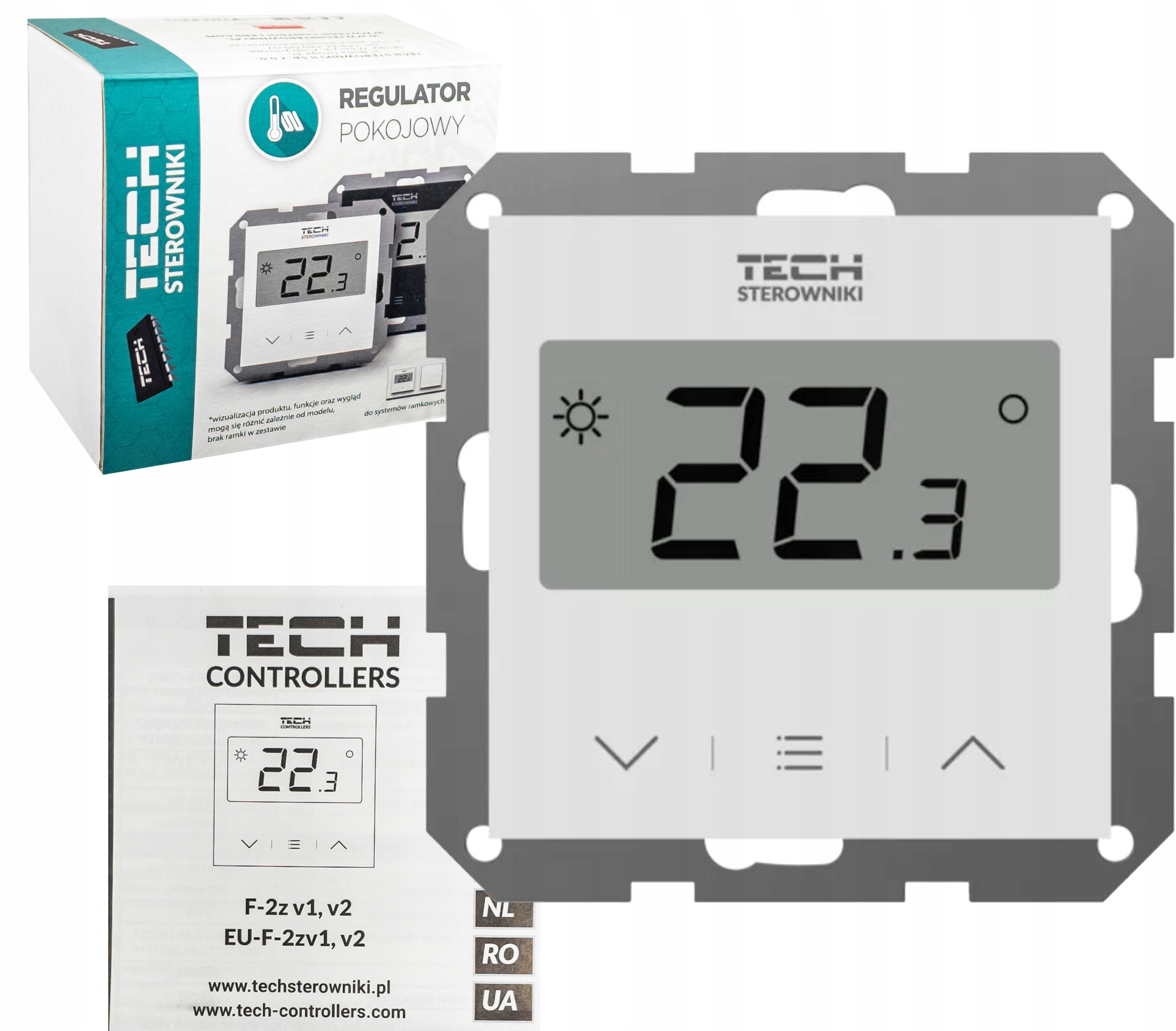 STEROWNIK REGULATOR TEMPERATURY TERMOSTAT POKOJOWY F-2Z V1 PRZEWODOWY TECH (5902479664095 ...