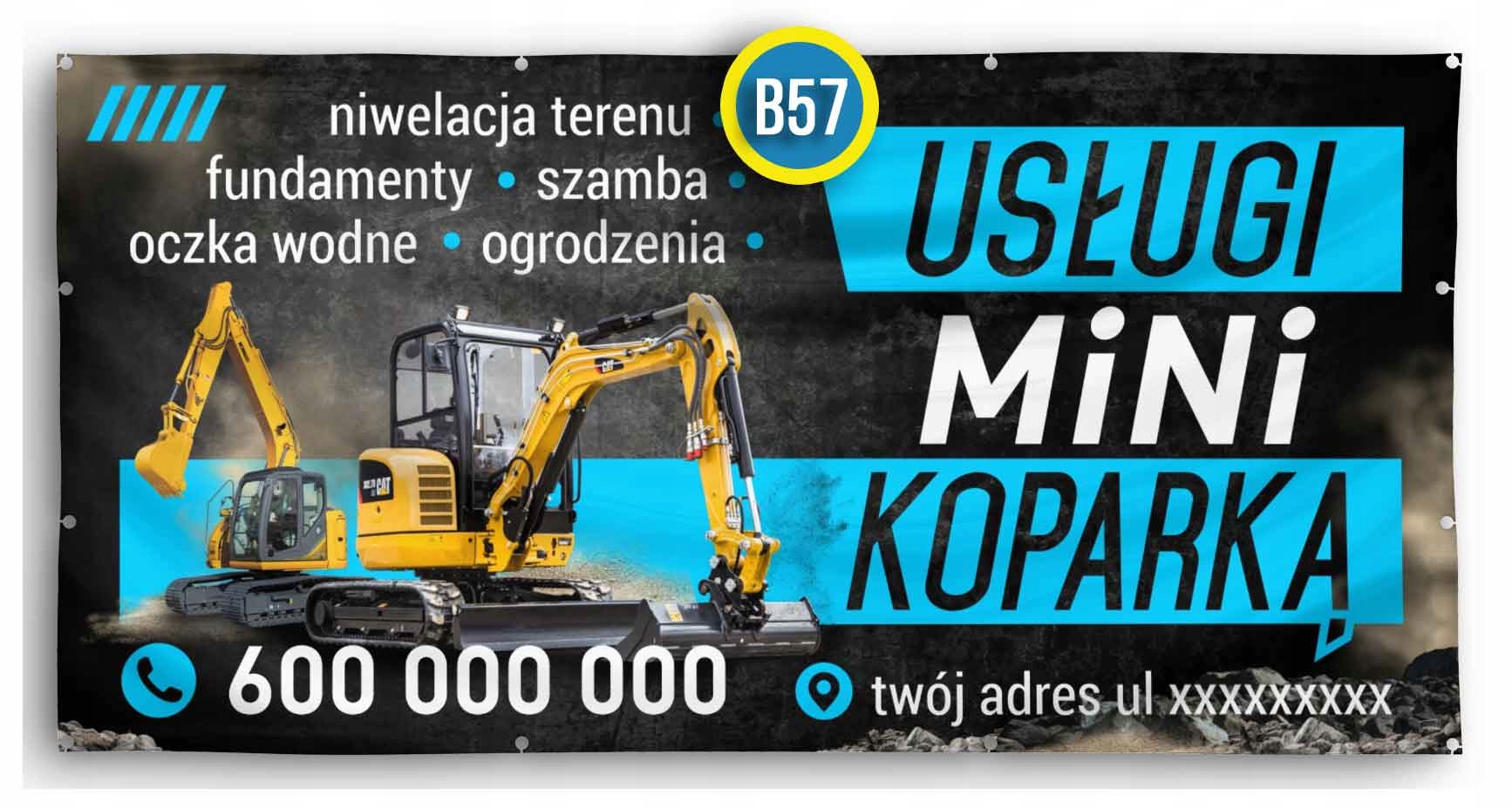 Baner Reklamowy, Banery Reklamowe 2x1m Mini Koparka Projekt Gratis • Cena, Opinie • Banery ...