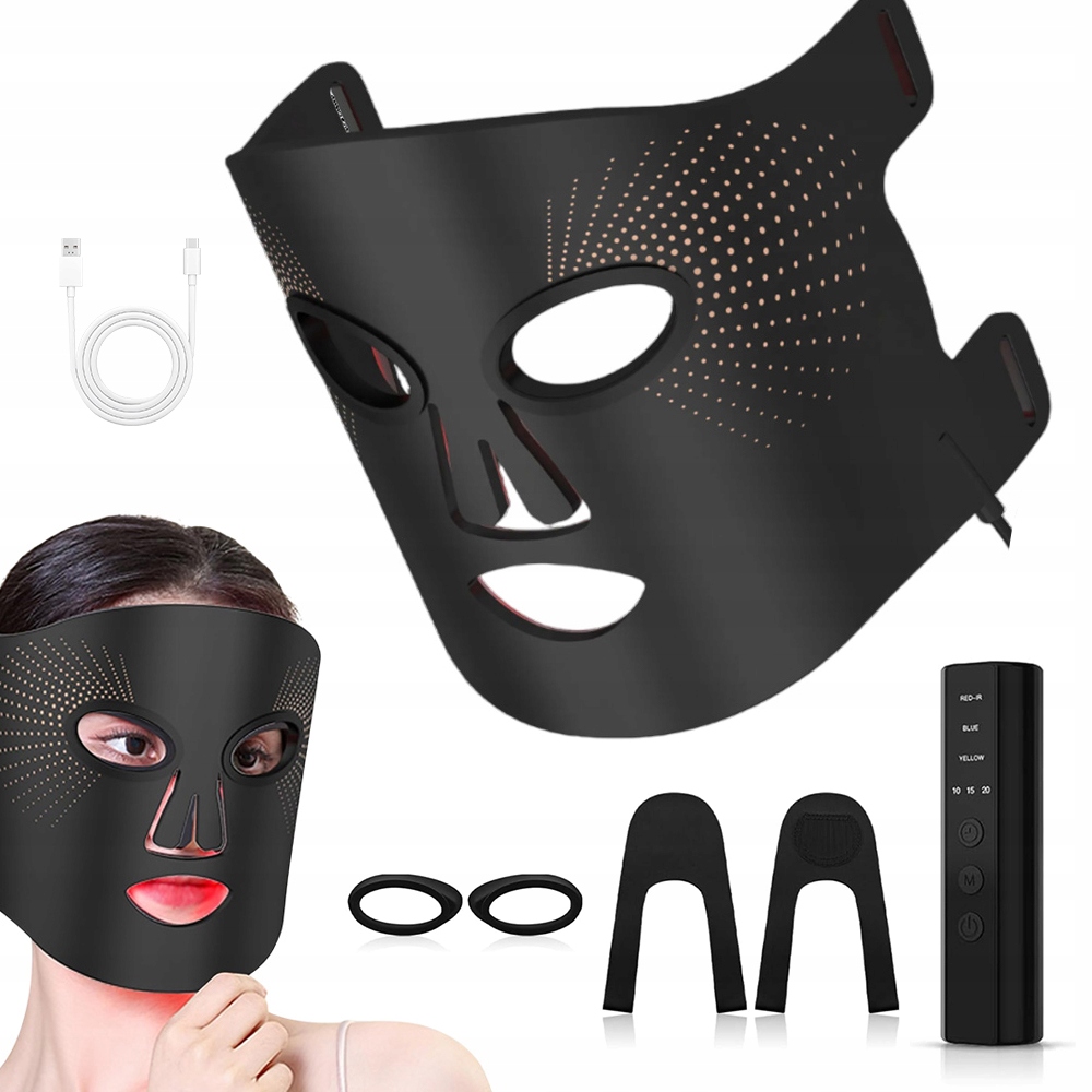 MASKA LED 3 KOLORÓW NA TWARZ UPIĘKSZAJĄCA FOTONOWA TERAPIA ŚWIATŁEM ...