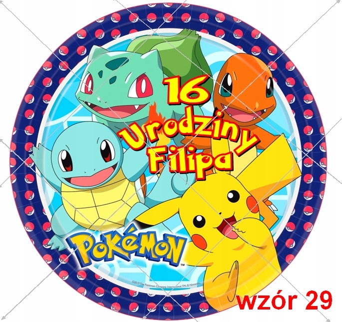 GRUBY OPŁATEK TORT POKEMONy Pikachu Charmander Bulbasaur + NAPIS gratis ...