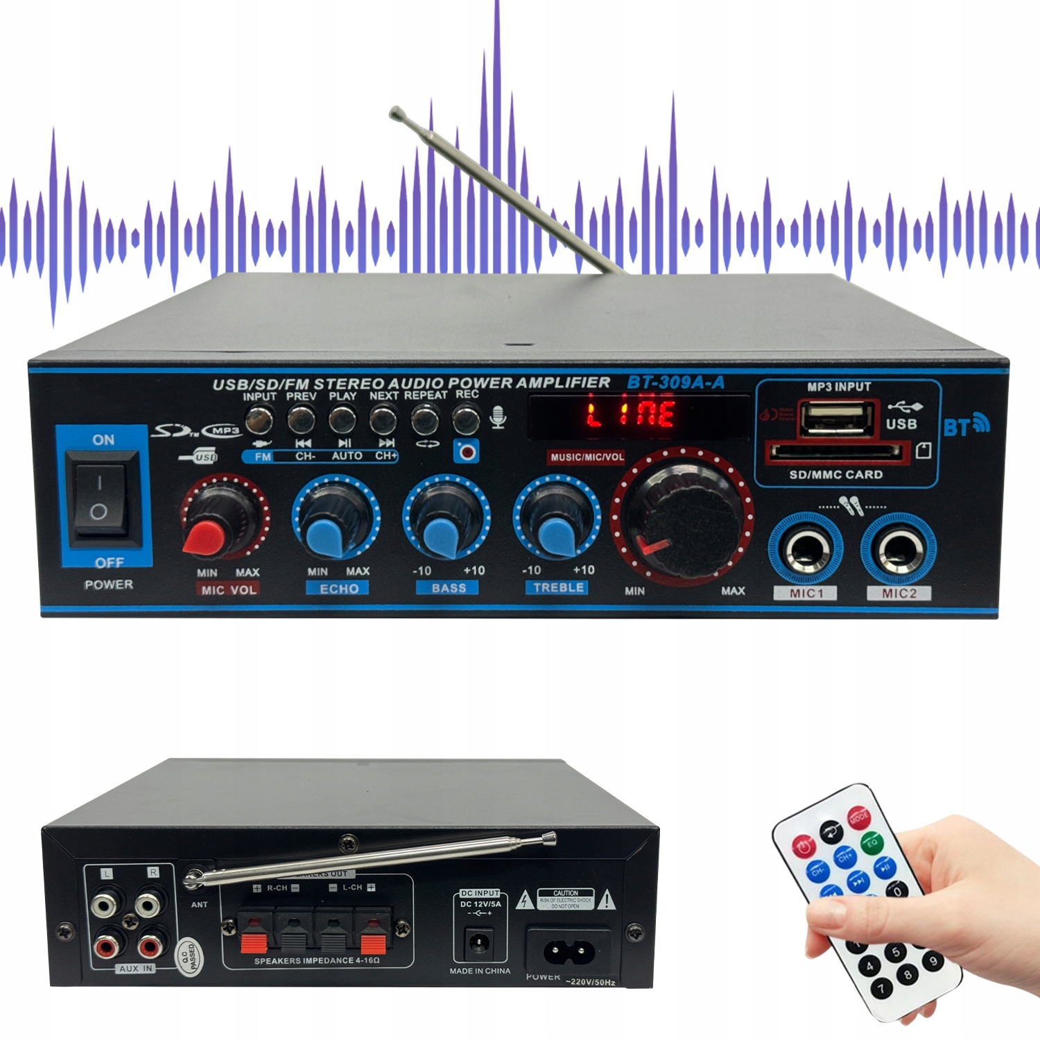 WZMACNIACZ AUDIO BLUETOOTH Z MP3, SD, USB, RADIEM FM I PILOTEM LCD - Sklep, Opinie, Cena w Allegro