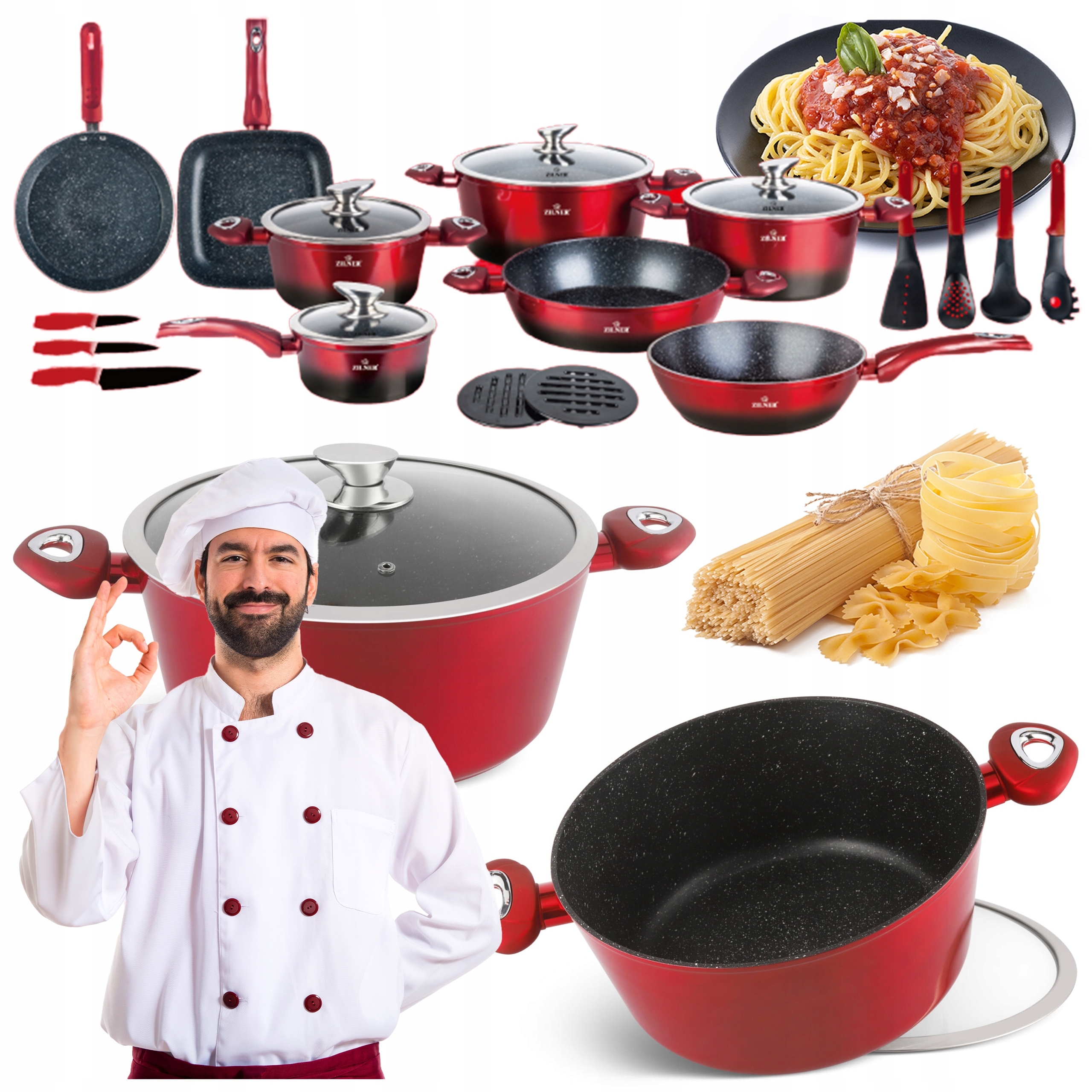 DUŻY ZESTAW GARNKÓW GARNKI PATELNIE NA INDUKCJE GAZ KOMPLET GARNKÓW ...