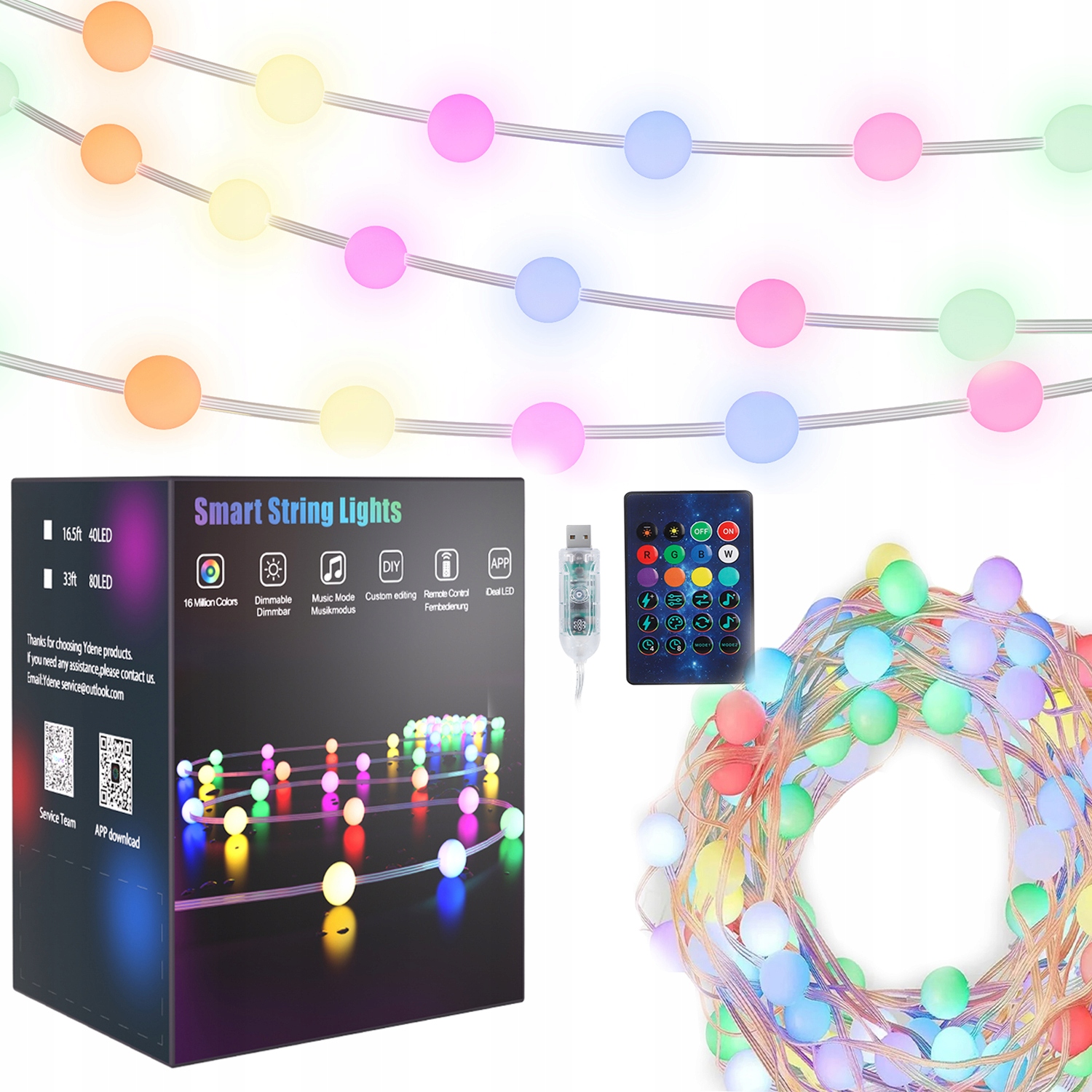 SMART LAMPKI CHOINKOWE STEROWANE Z TELEFONU PILOT 5M 40 LED RGB APP 5V ...
