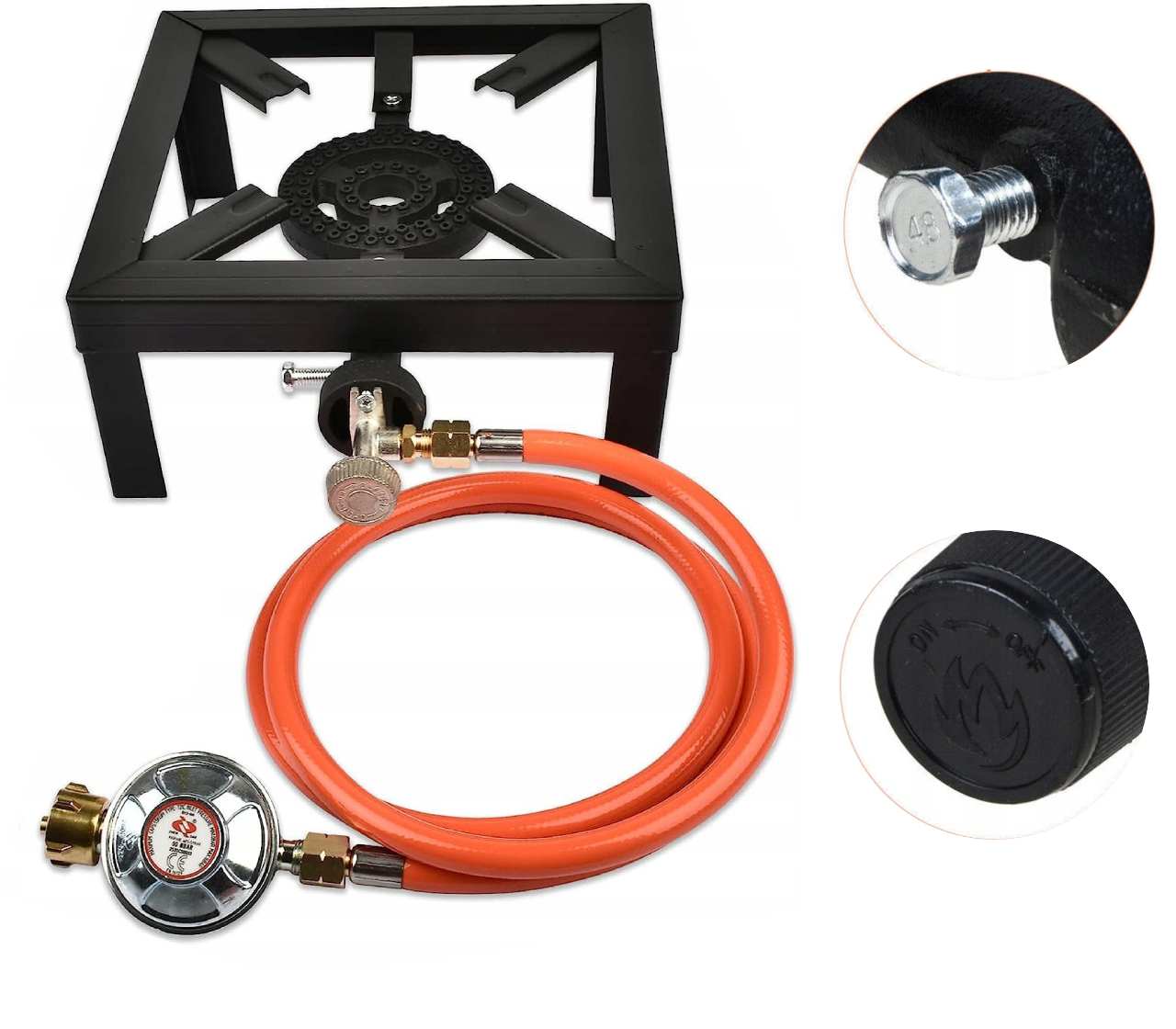 8kW PLYNOVÝ Hořák Litinový Plynový Vařič Sada Redukce Hadice 25x25cm za ...