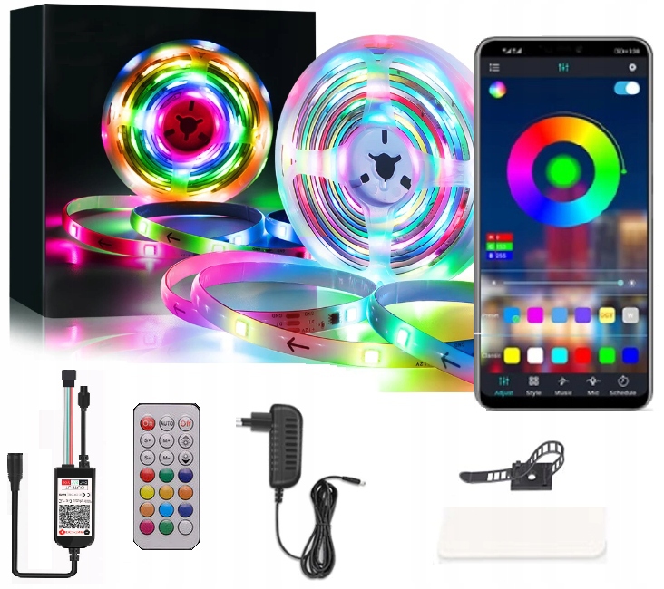 TAŚMA LED 5M RGBIC WS2811 BLUETOOTH EFEKT TĘCZY (5905996534612) • Cena ...