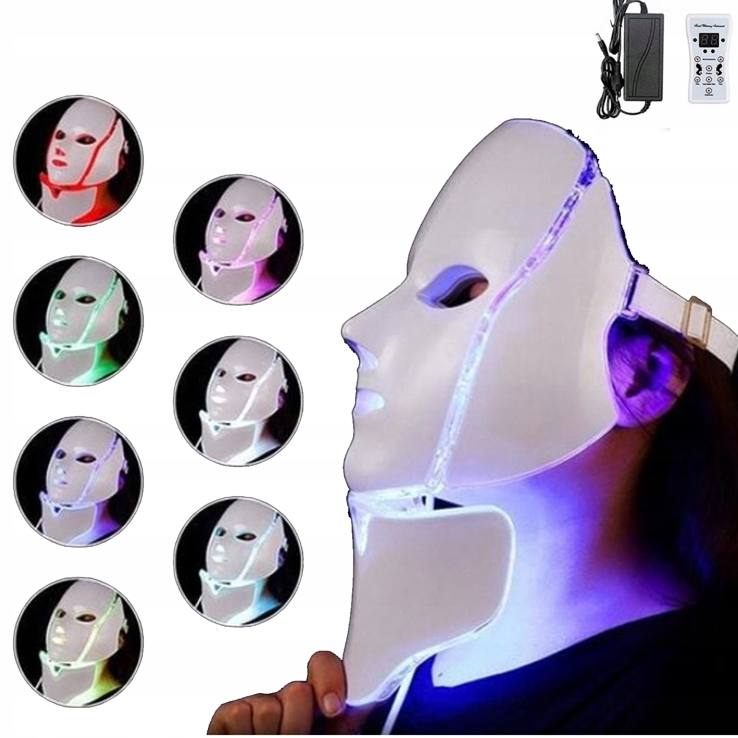 PROFESJONALNA MASKA LED 7 KOLORÓW TWARZ I SZYJA MASKA DO TERAPII ...