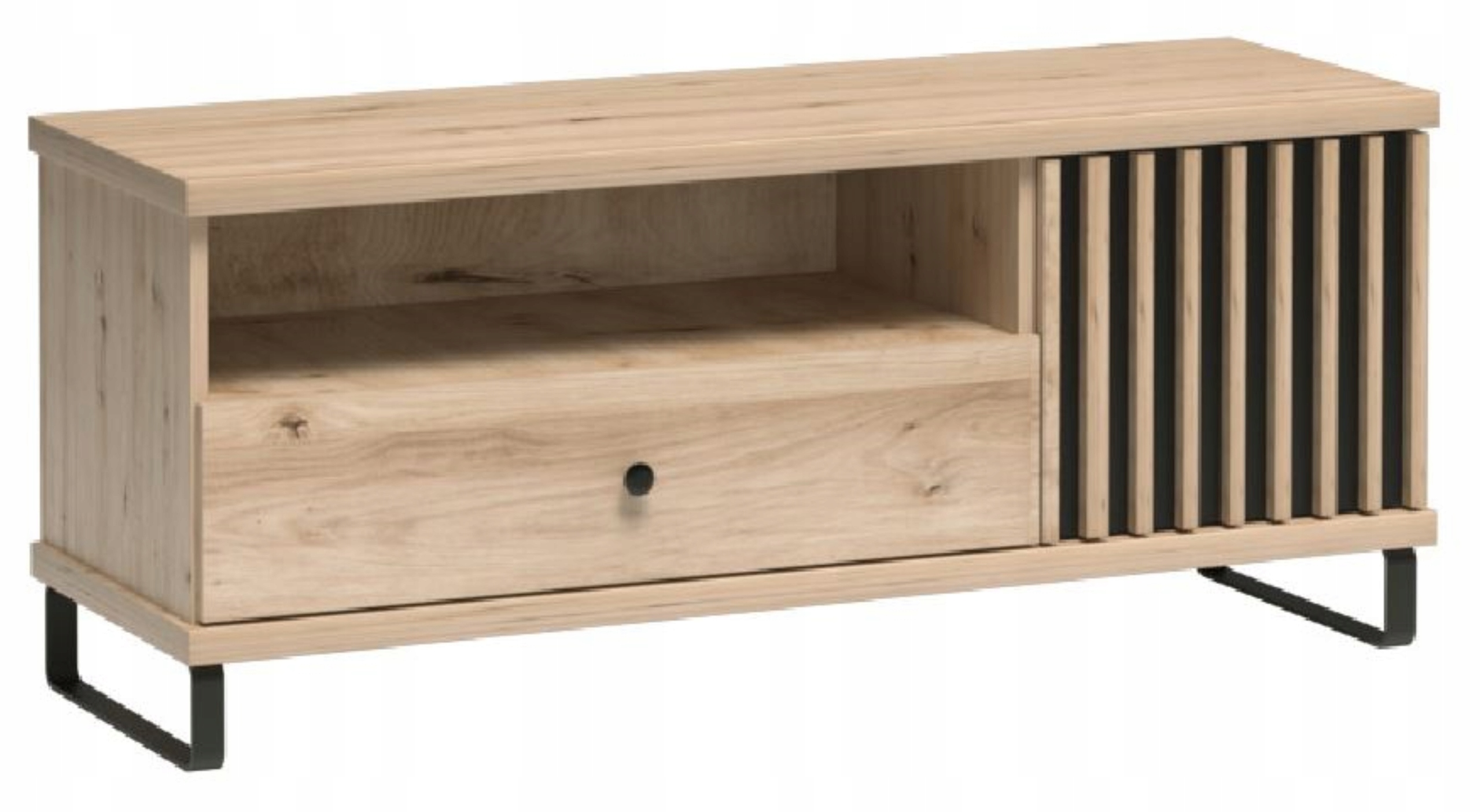 Dąb RTV Stolik Pod Telewizor Lamele Metalowe Nogi • Cena, Opinie ...