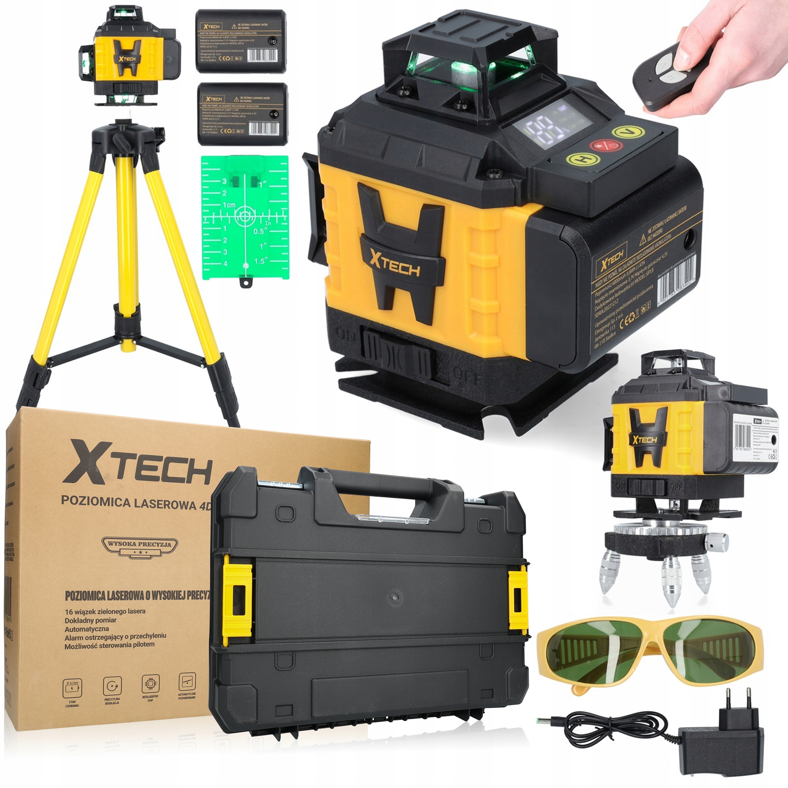 Poziomica laserowa Xtech 25 m 16 wiązek samopoziomująca ze statywem ...