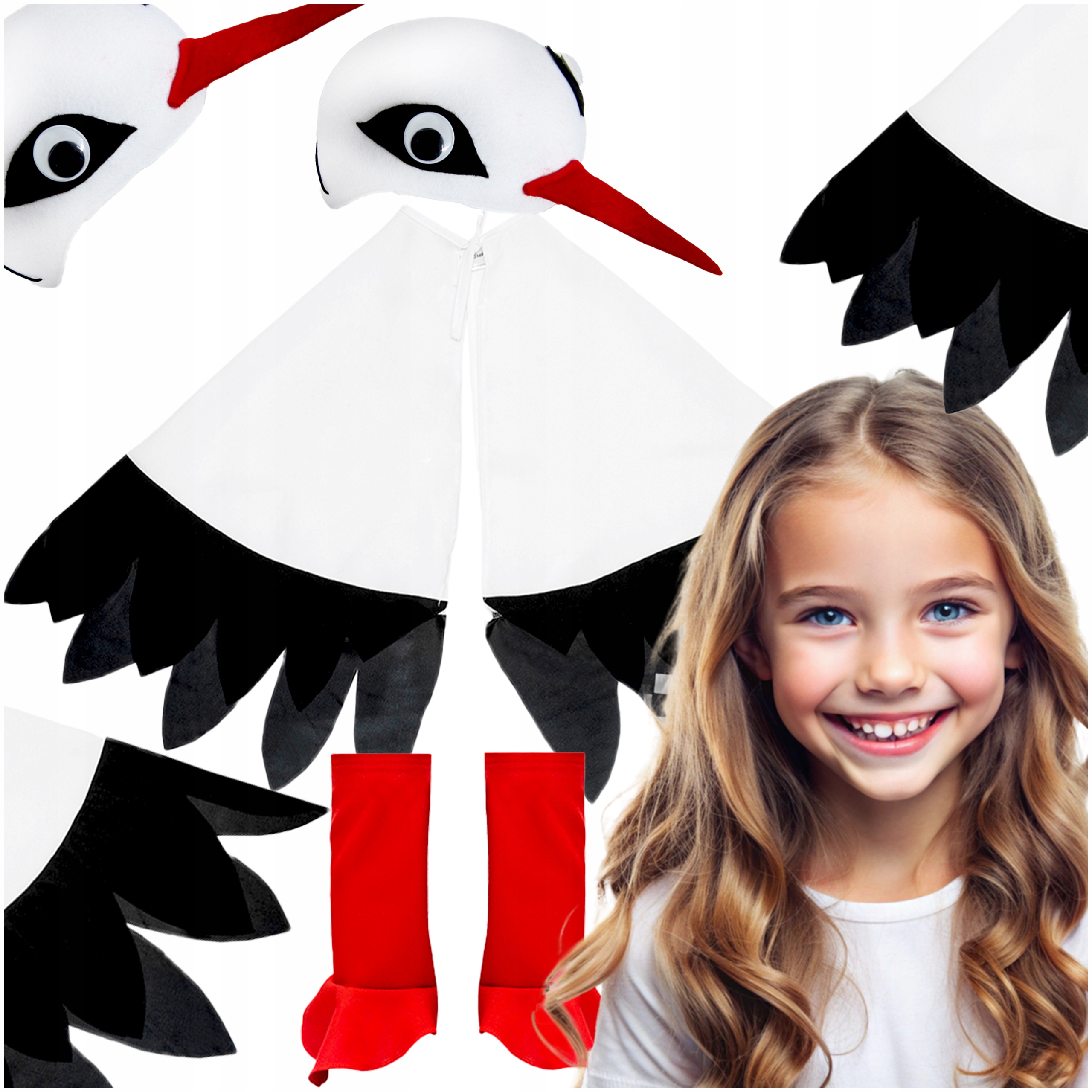 STRÓJ BOCIANA PTAK BOCIAN PELERYNA CZAPKA STRÓJ BOCIAN BAL DZIEŃ WIOSNY ...