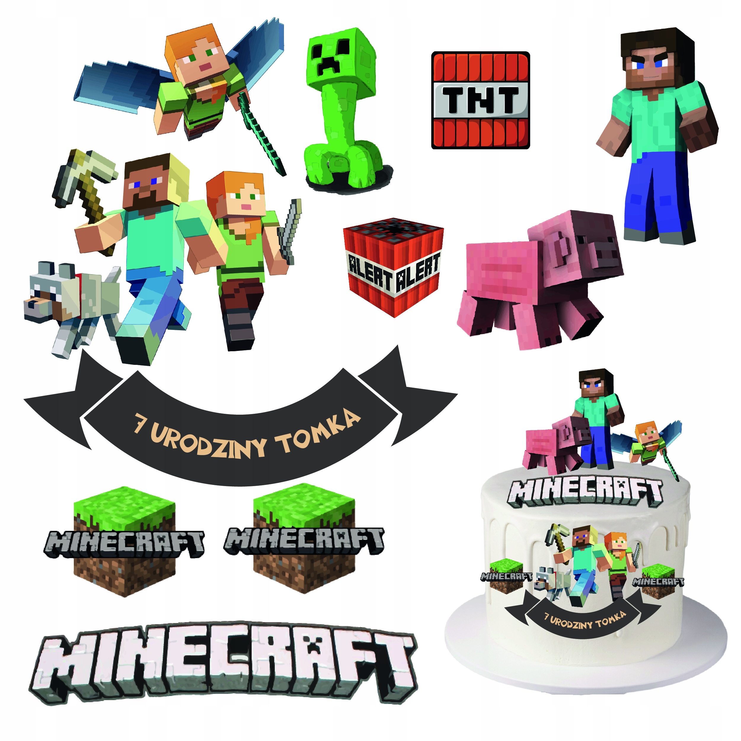 OPŁATEK NA TORT CUKROWY MINECRAFT POSTACIE + NAPIS 13928442737 - Allegro.pl