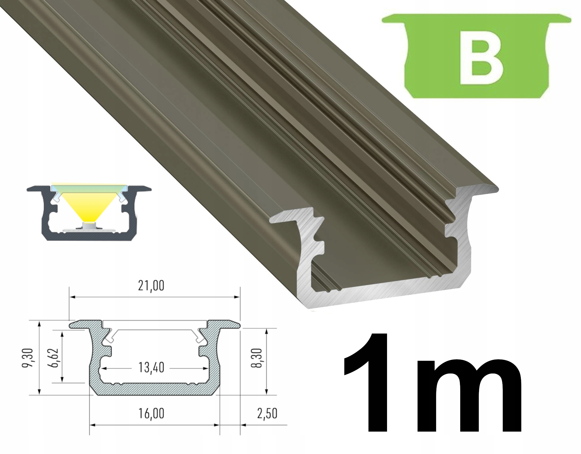 PROFIL ALUMINIOWY DO TAŚM LED 1M TYPU B INOX • Cena, Opinie • Akcesoria ...