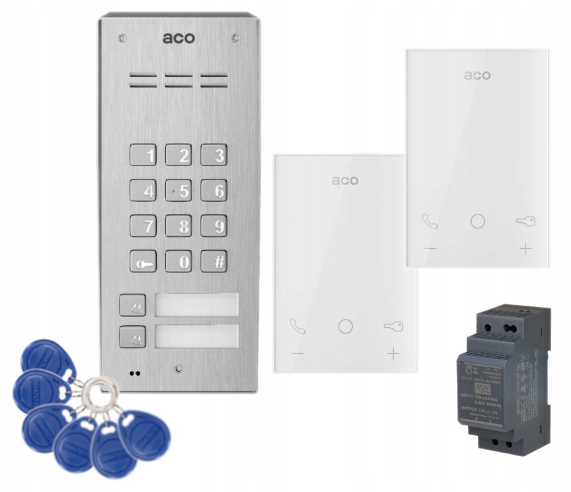 DOMOFON ACO ZESTAW 2RODZ NATYNKOWY GŁOŚNOMÓWIĄCY CZYTNIK RFID SZYFRATOR ...