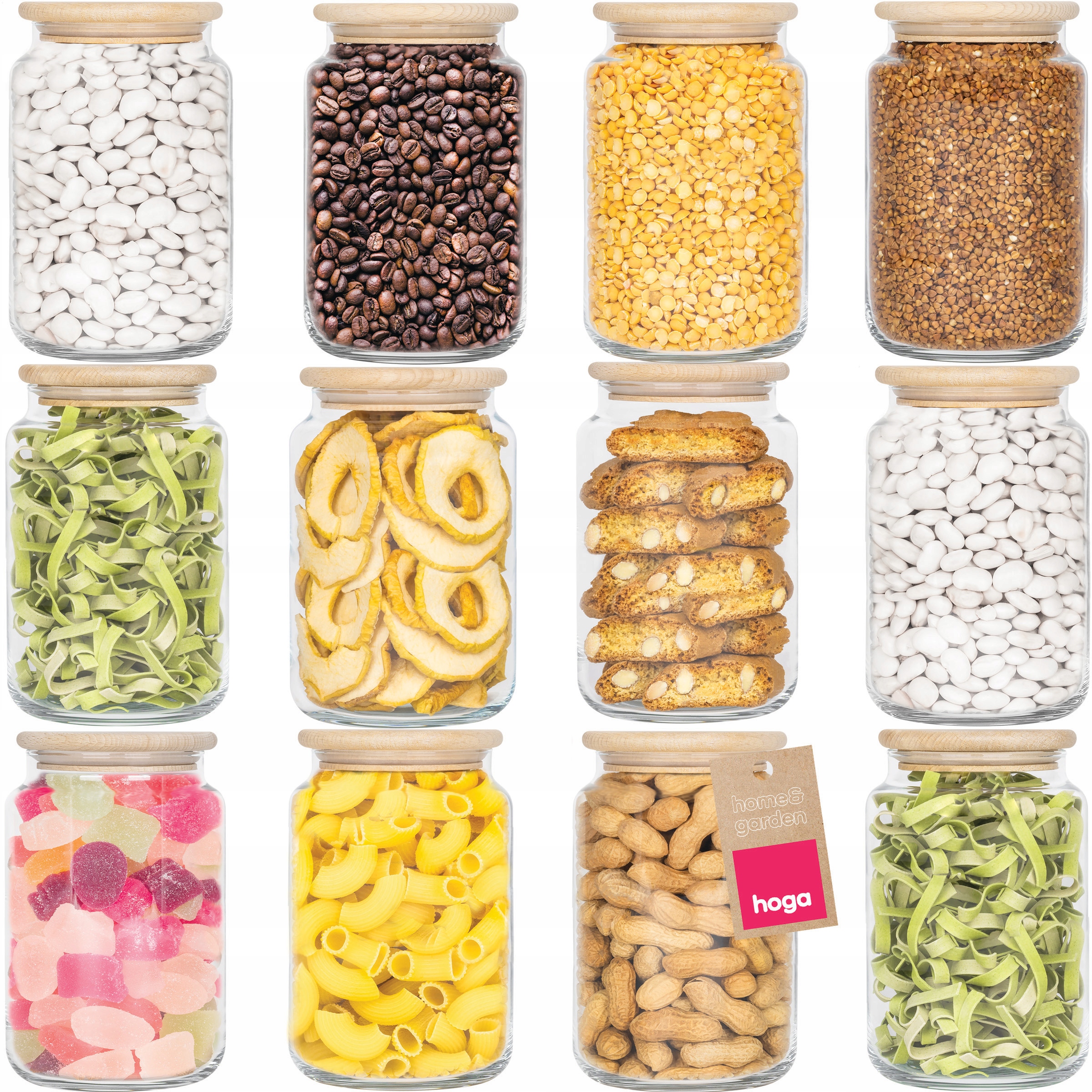 ÉLELMISZER TÁROLÓ EDÉNYEK SZÓRÓDÓ ÁRUNAK Üveg Fa Fedővel 880ml 12db, (5905601510093) • Ár ...