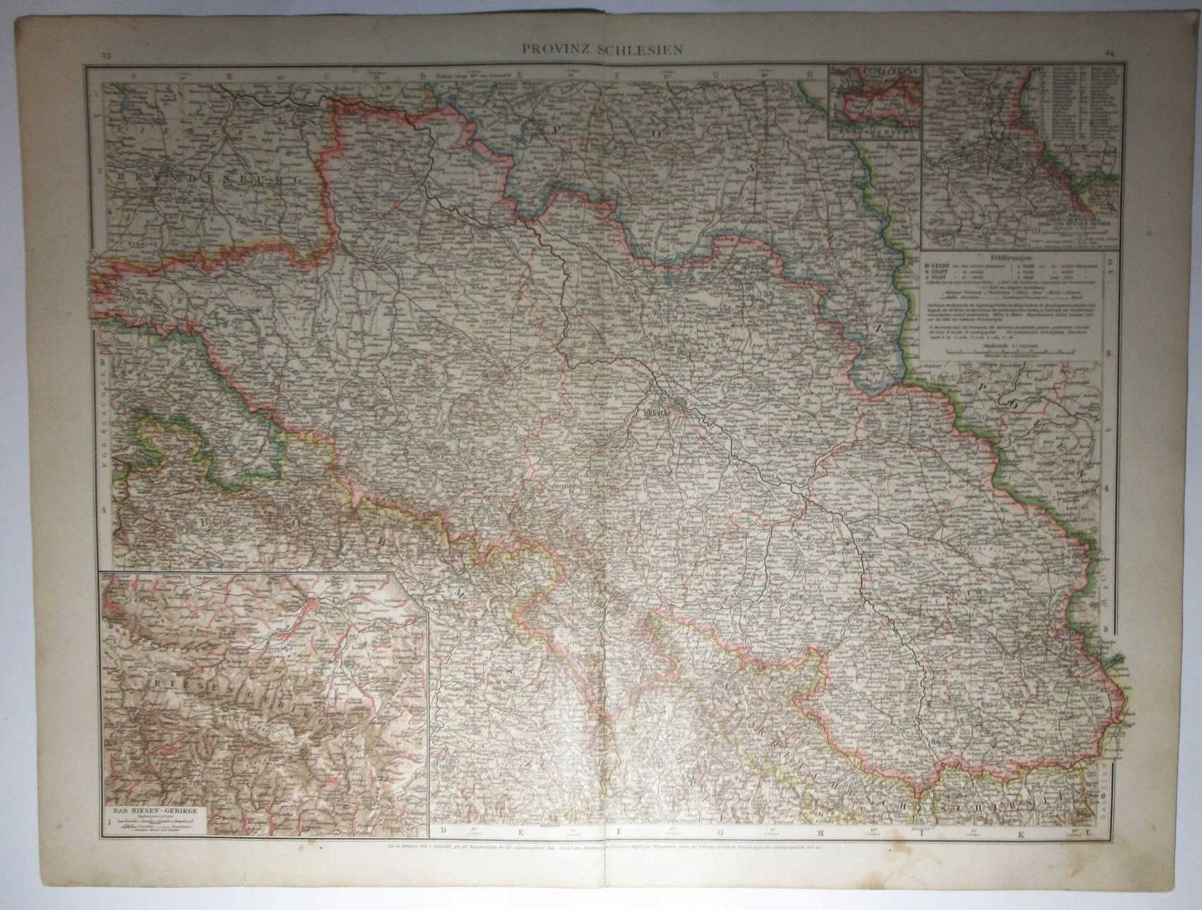 ŚLĄSK, POLSKA, Mapa polityczna, Andrees Allgemeiner Handatlas, 1893 ...