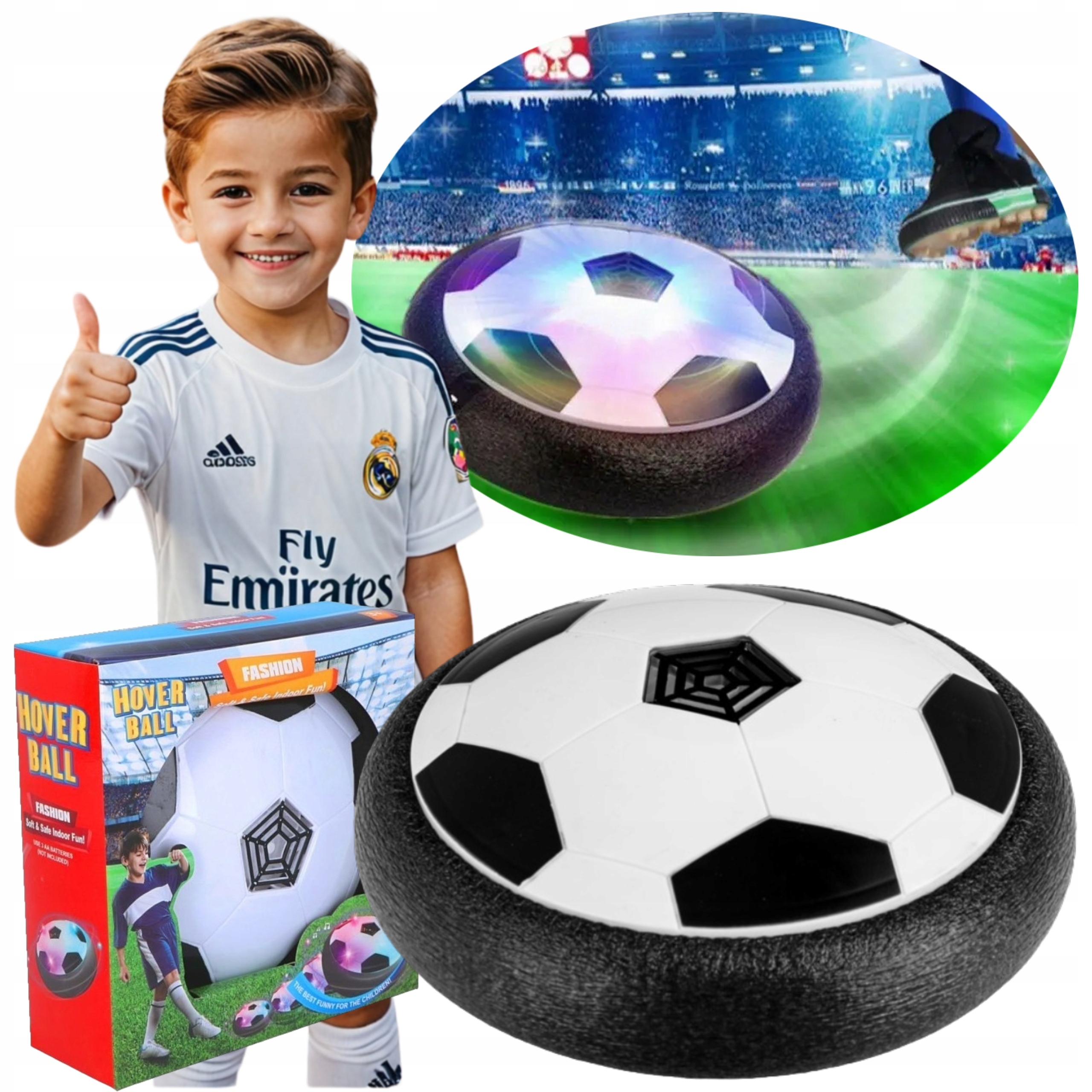 PIŁKA POWIETRZNA LATAJĄCA NOŻNA Hover Ball DIODY LED PODUSZKA ŚWIECI ...