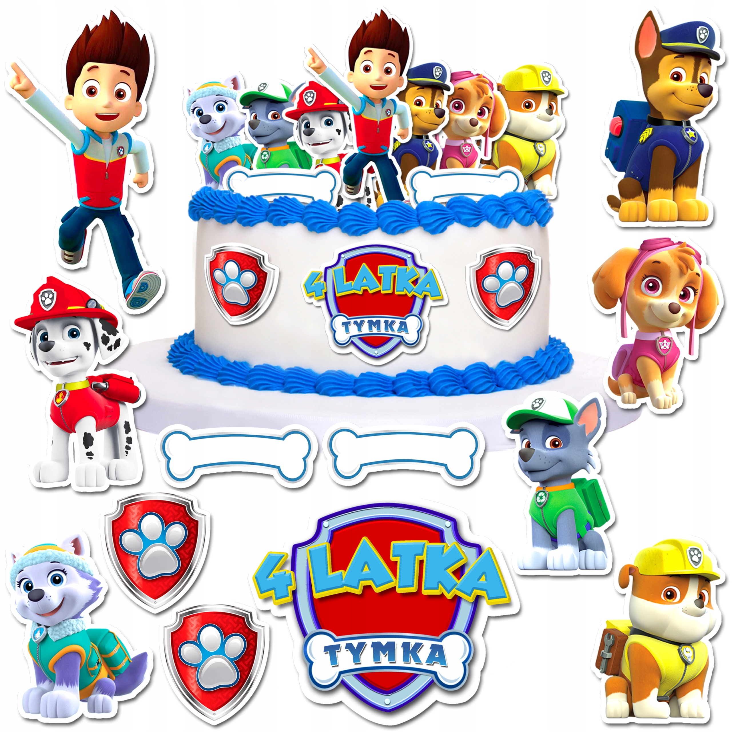MEGA ZESTAW DIY CUKROWA DEKORACJA NA TORT PSI PATROL CHASE MARSHALL ...