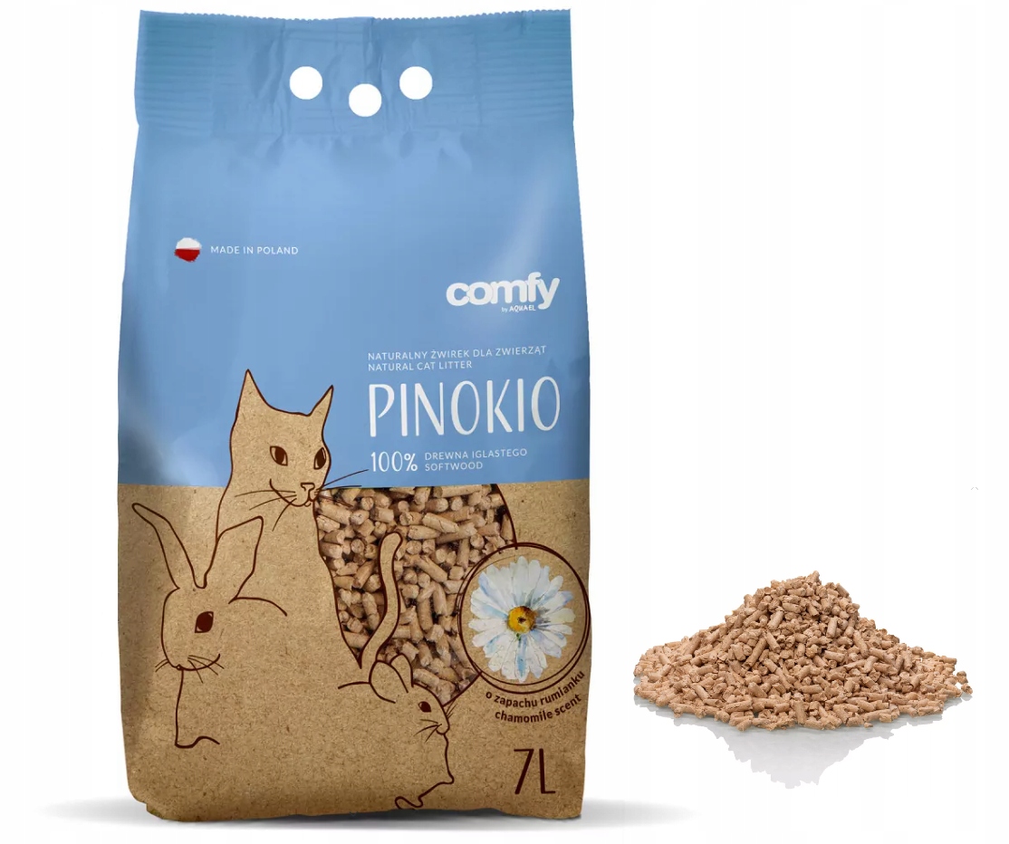 Comfy Naturalny żwirek drewniany pellet Pinokio rumiankowy 7l dla kota ...